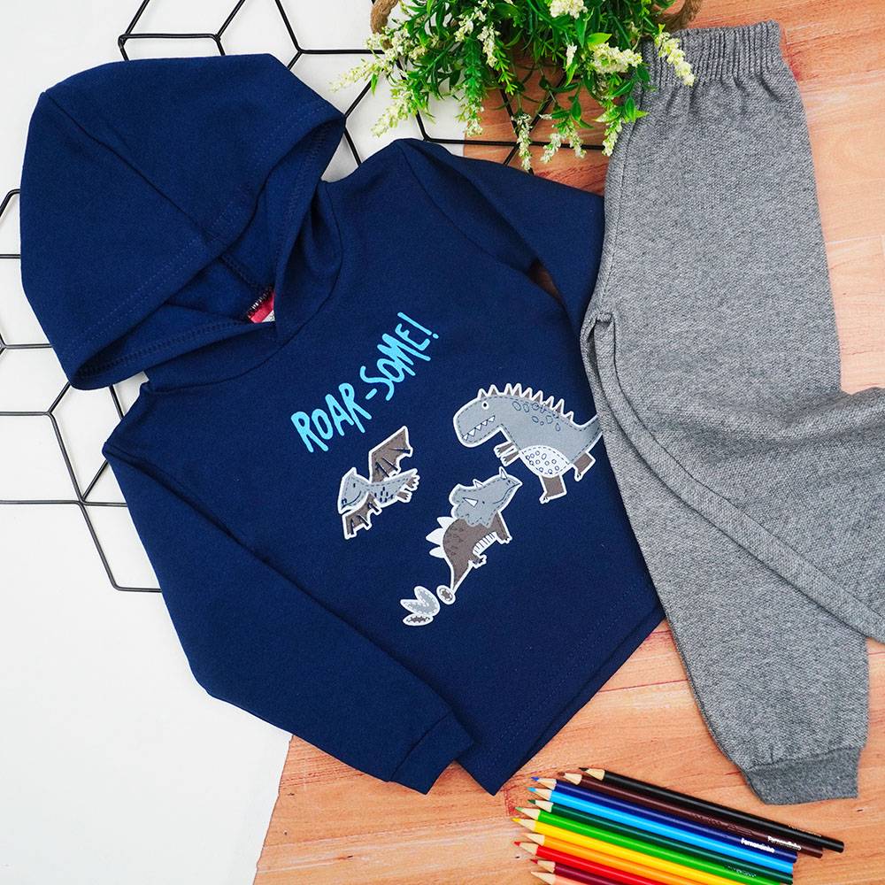 Conjunto Bebê Blusa Azul e Calça Mescla 1/3 | Bebê Fofuxo