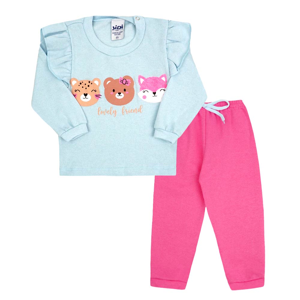 Conjunto Bebê Blusa Azul e Calça Rosa (P/MG) | Bebê Fofuxo